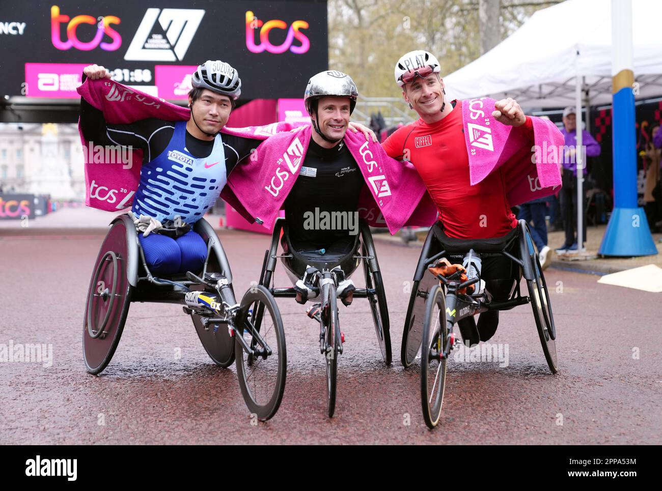 Marcel Hug (winner), Jetze Plat (Second) and Tomoki Suzuki (Third ...