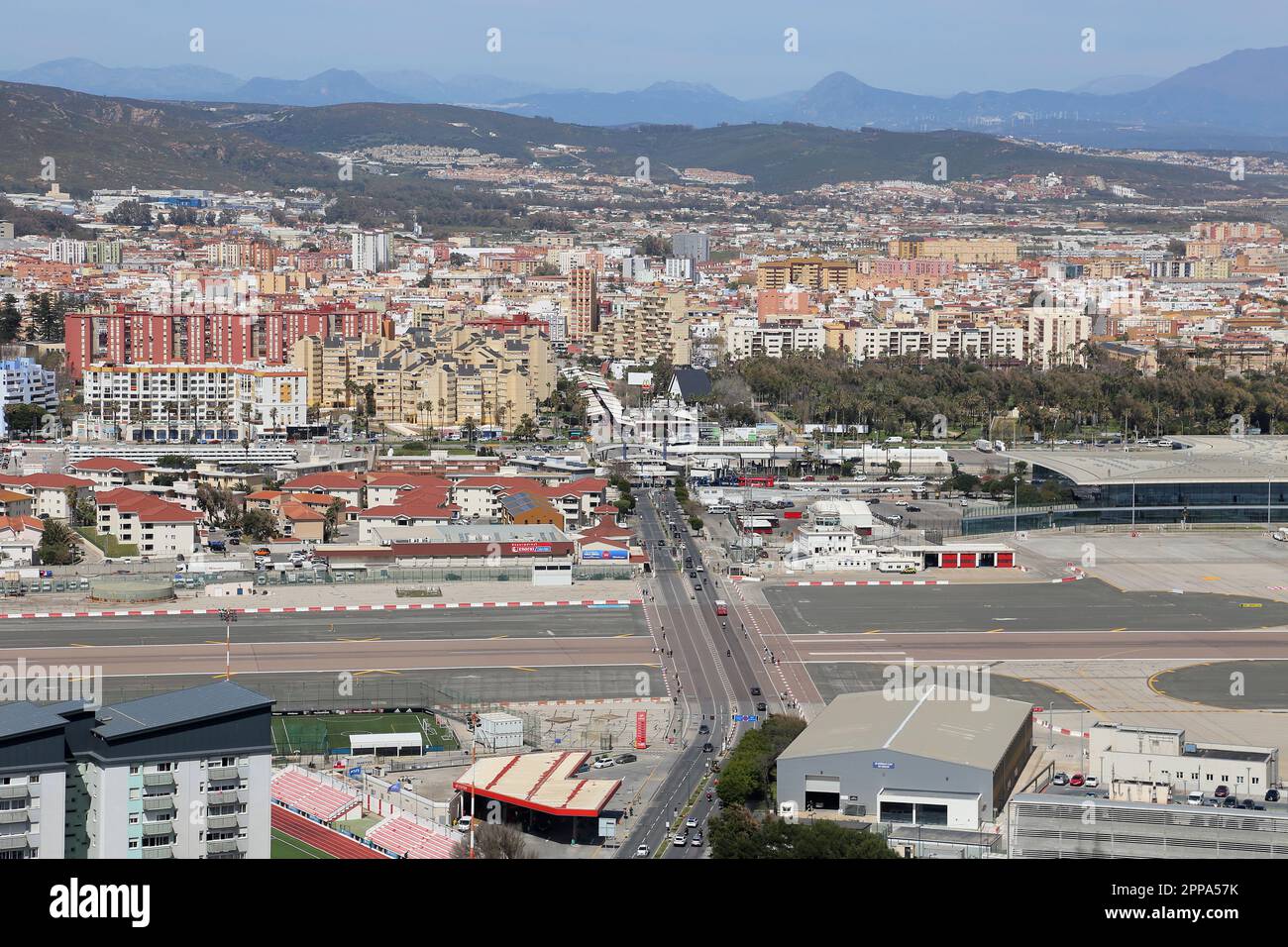 Gibraltar Airport and Spanish Border seen from the Moorish Castle ...