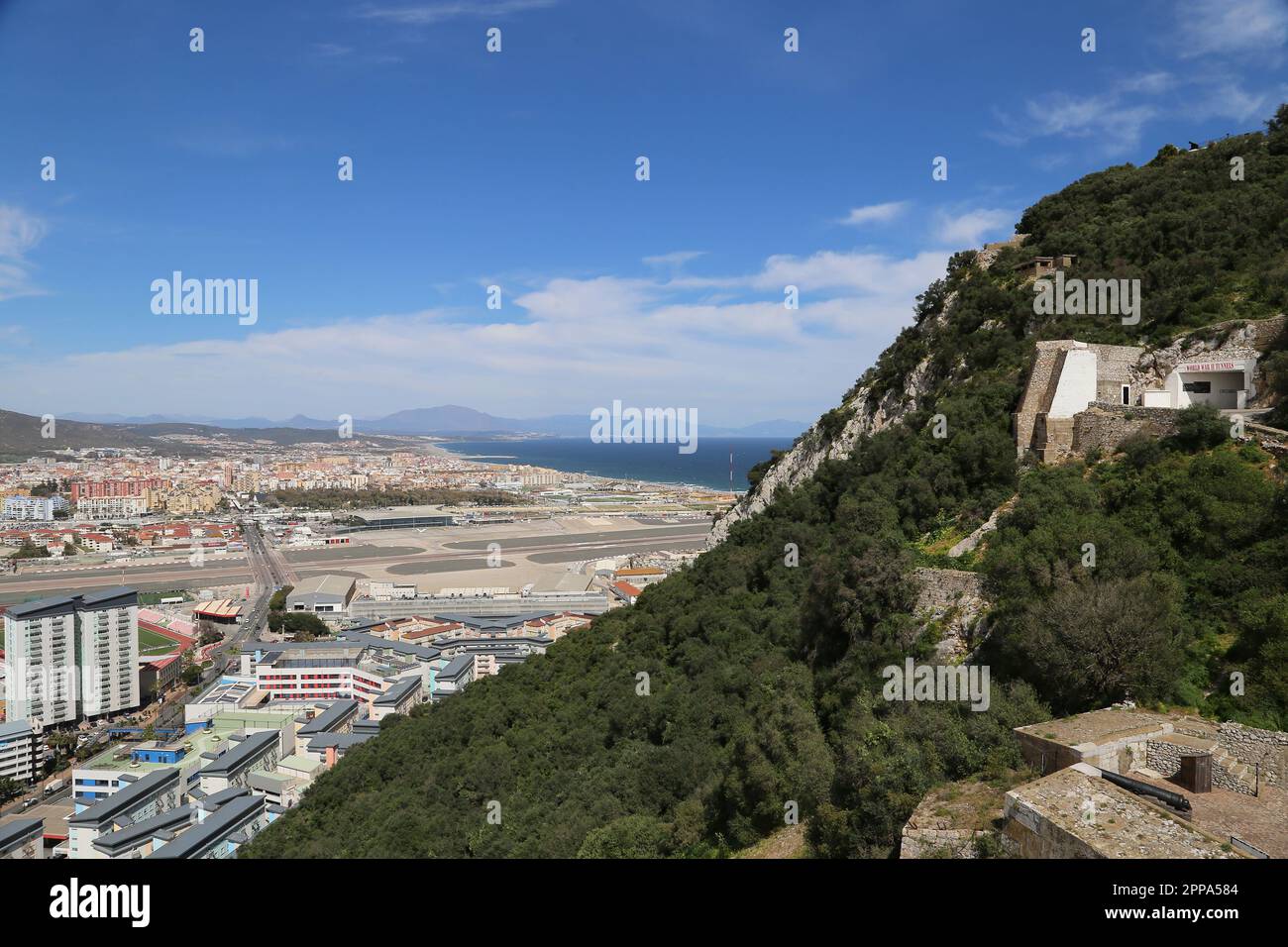 Airport and World War II Tunnels seen from the Moorish Castle ...