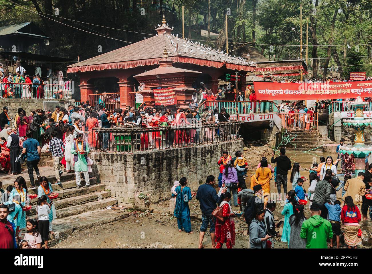 kATHMANDU, NEPAL - April 14, 2023: Crowd of hindu devotees at ...