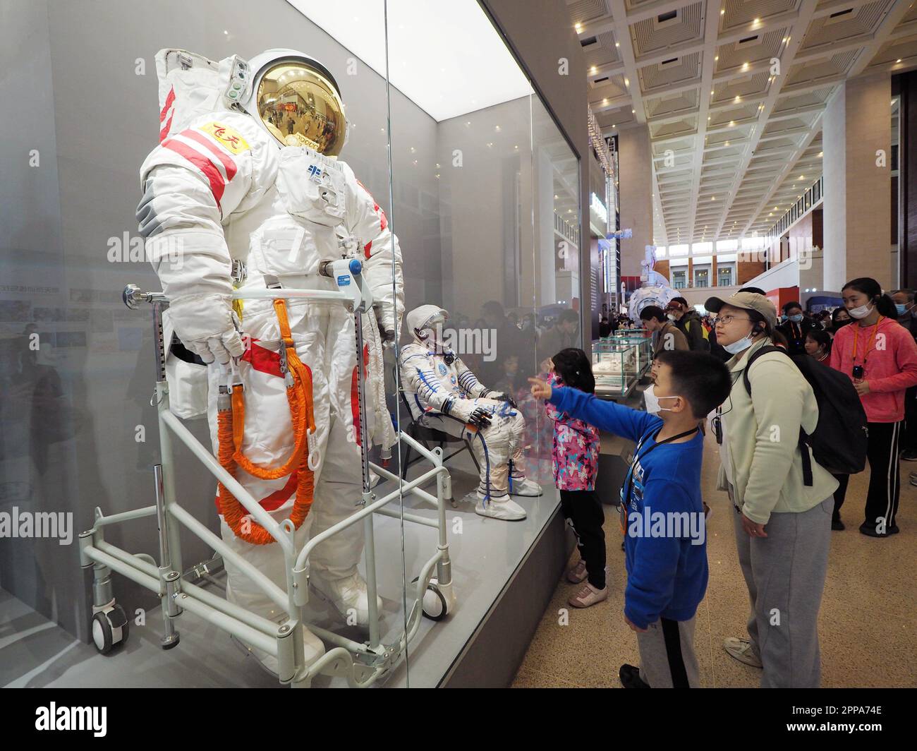 BEIJING, CHINA - APRIL 23, 2023 - Visitors view an extra-vehicular ...