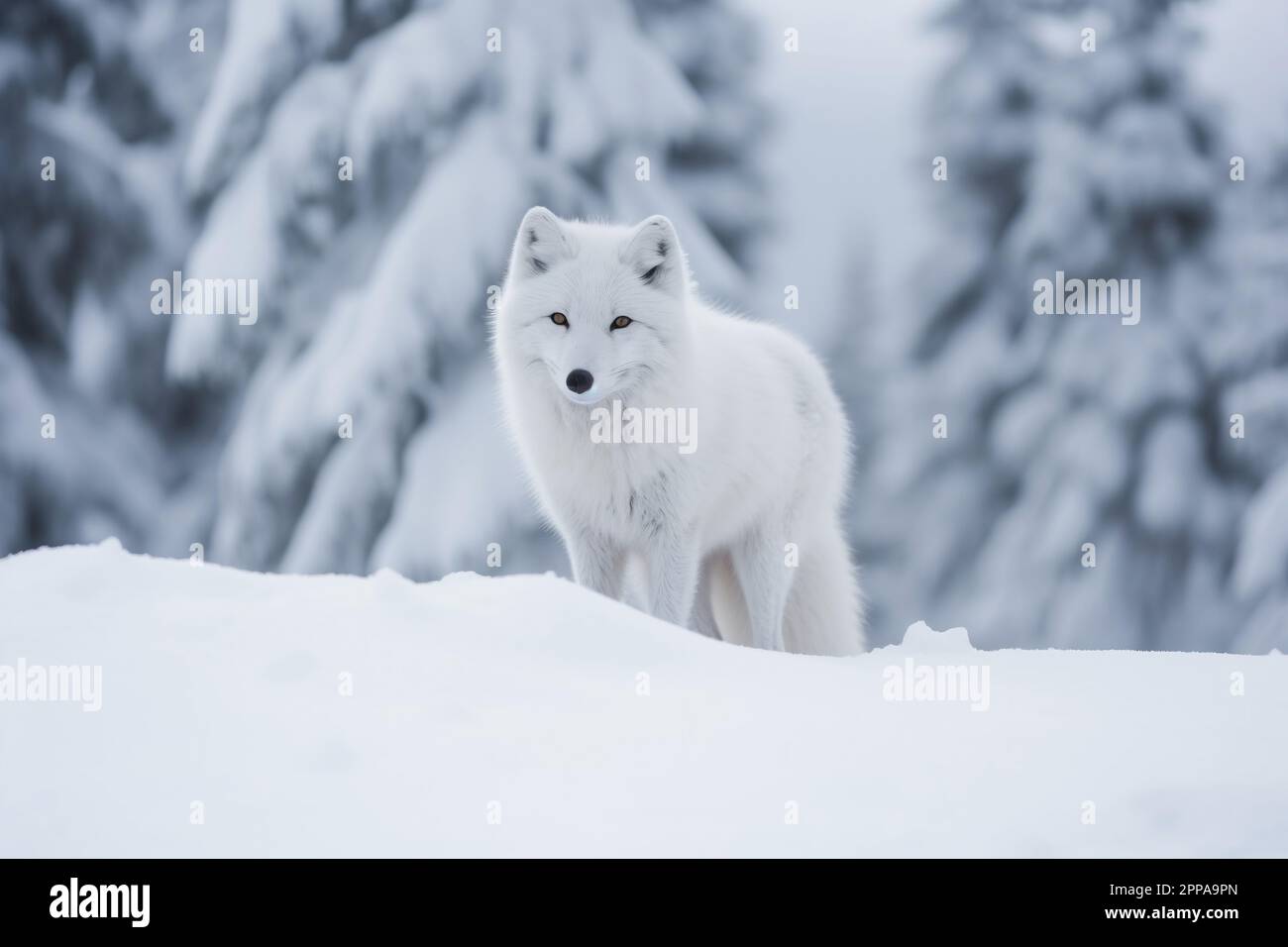 Majestic white wolf on a grassy hill, looking out into the distance ...