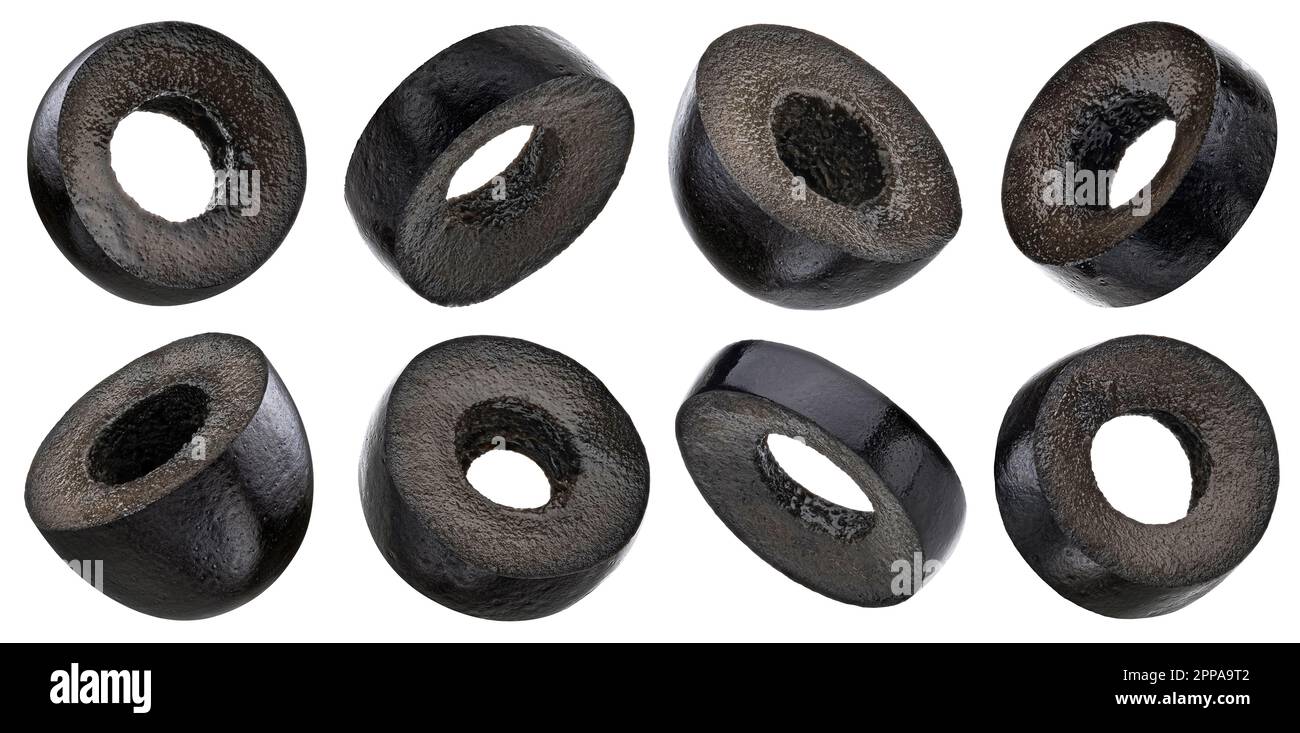 Black olive slices isolated on white background Stock Photo - Alamy