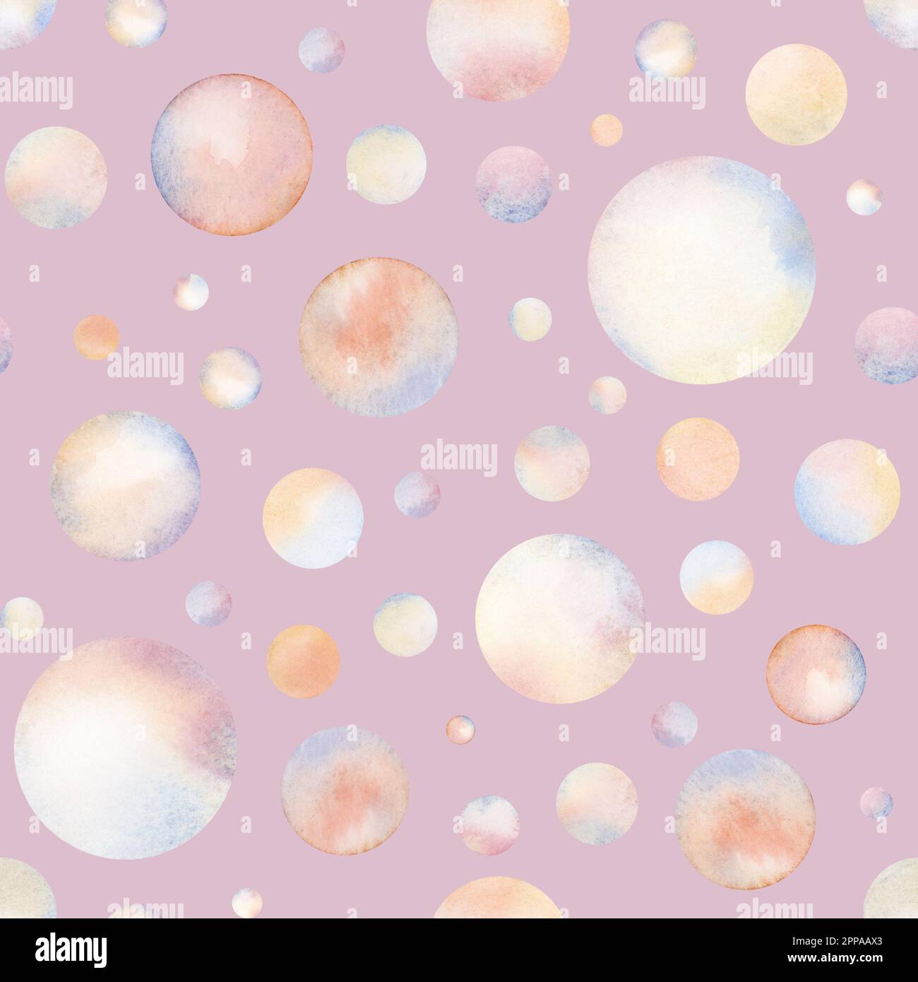 Watercolor pink nautical seamless pattern with soap bubbles for baby ...