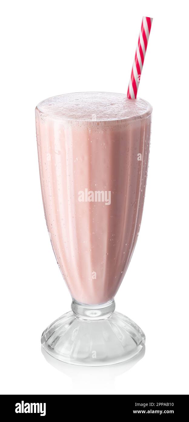 cold strawberry milkshake in glass with straw isolated on white Stock ...