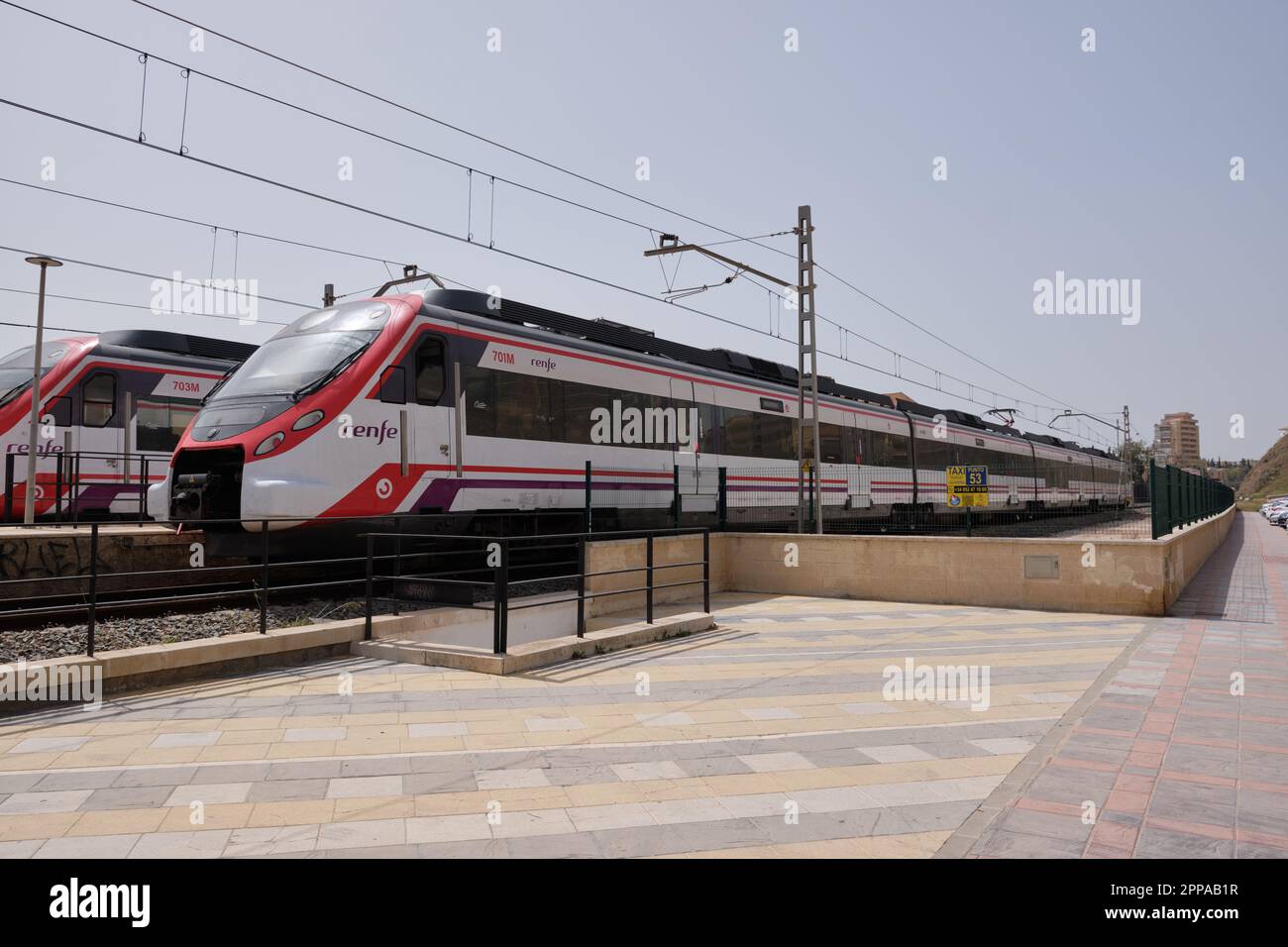 Renfe cercanias train at carvajal station, Fuengirola, Málaga, Spain ...