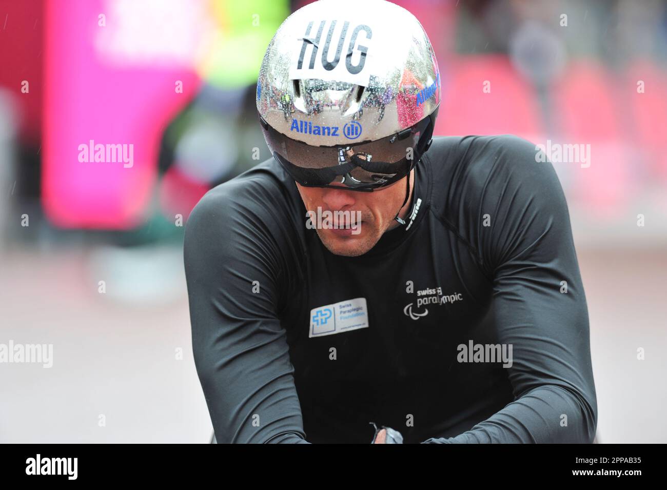 London, UK. 23rd Apr, 2023. Marcel Hug (SUI) just after winning the ...