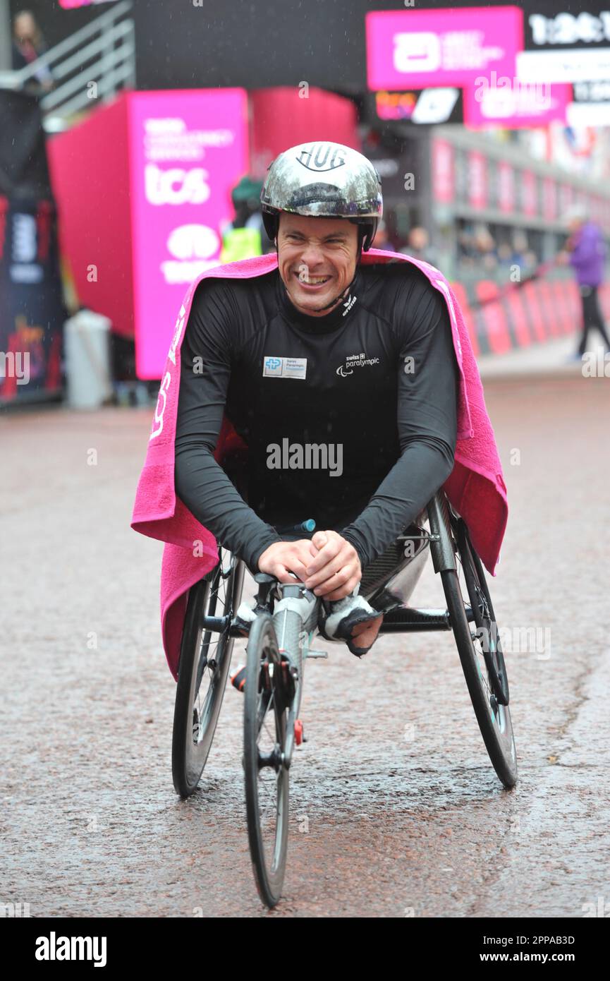 London, UK. 23rd Apr, 2023. Marcel Hug (SUI) just after winning the ...