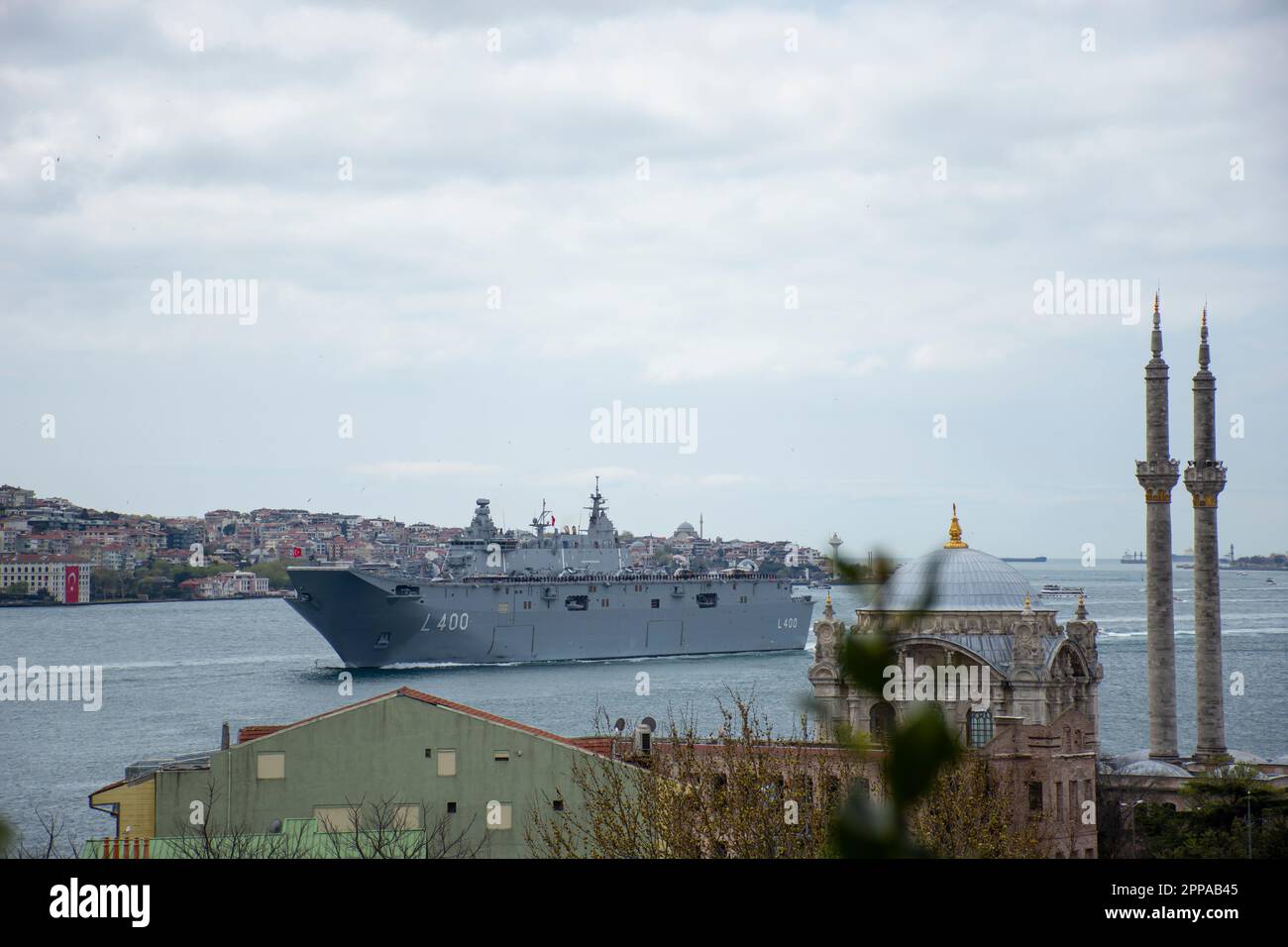 Landing LHD ship L400 Anadolu from the Bosphorus to the Black Sea with ...