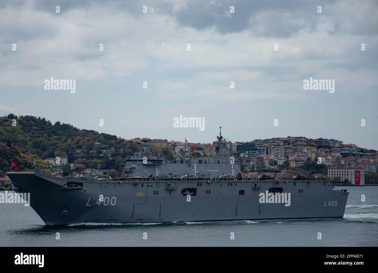 Landing LHD ship L400 Anadolu from the Bosphorus to the Black Sea with ...