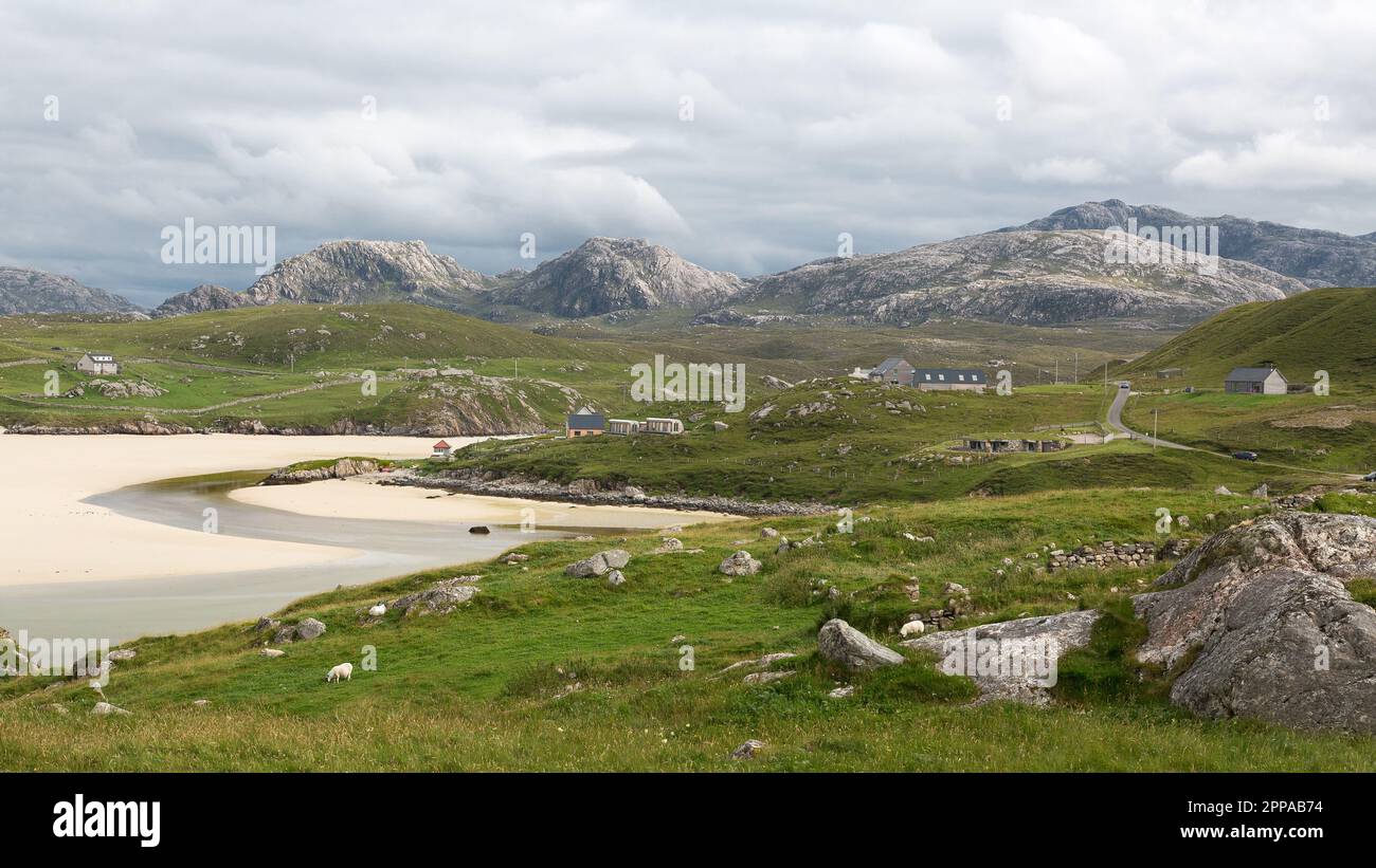 Sandy Beach and Rolling Mountains, Uig Bay, Carnish, Uig, Lewis, Isle ...