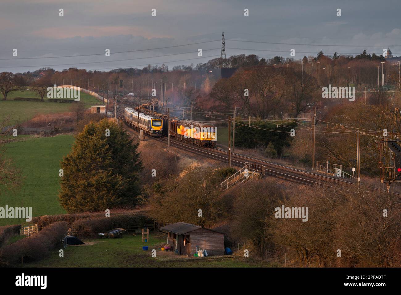 Colas Railfreight class 56 locomotiveshauling a long freight train ...