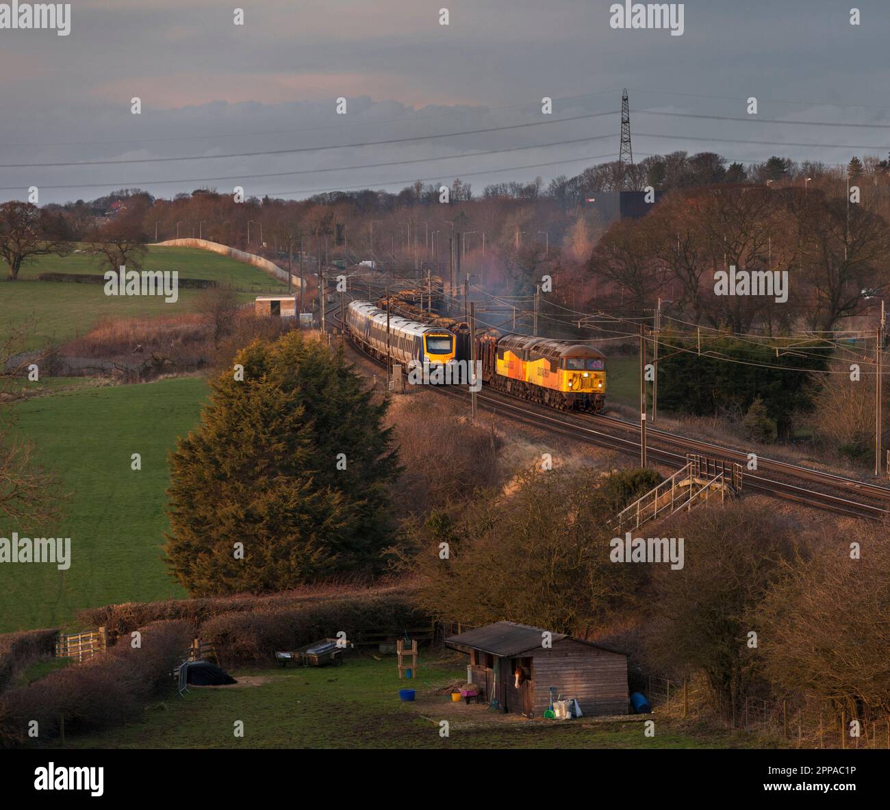 Colas Railfreight class 56 locomotiveshauling a long freight train ...