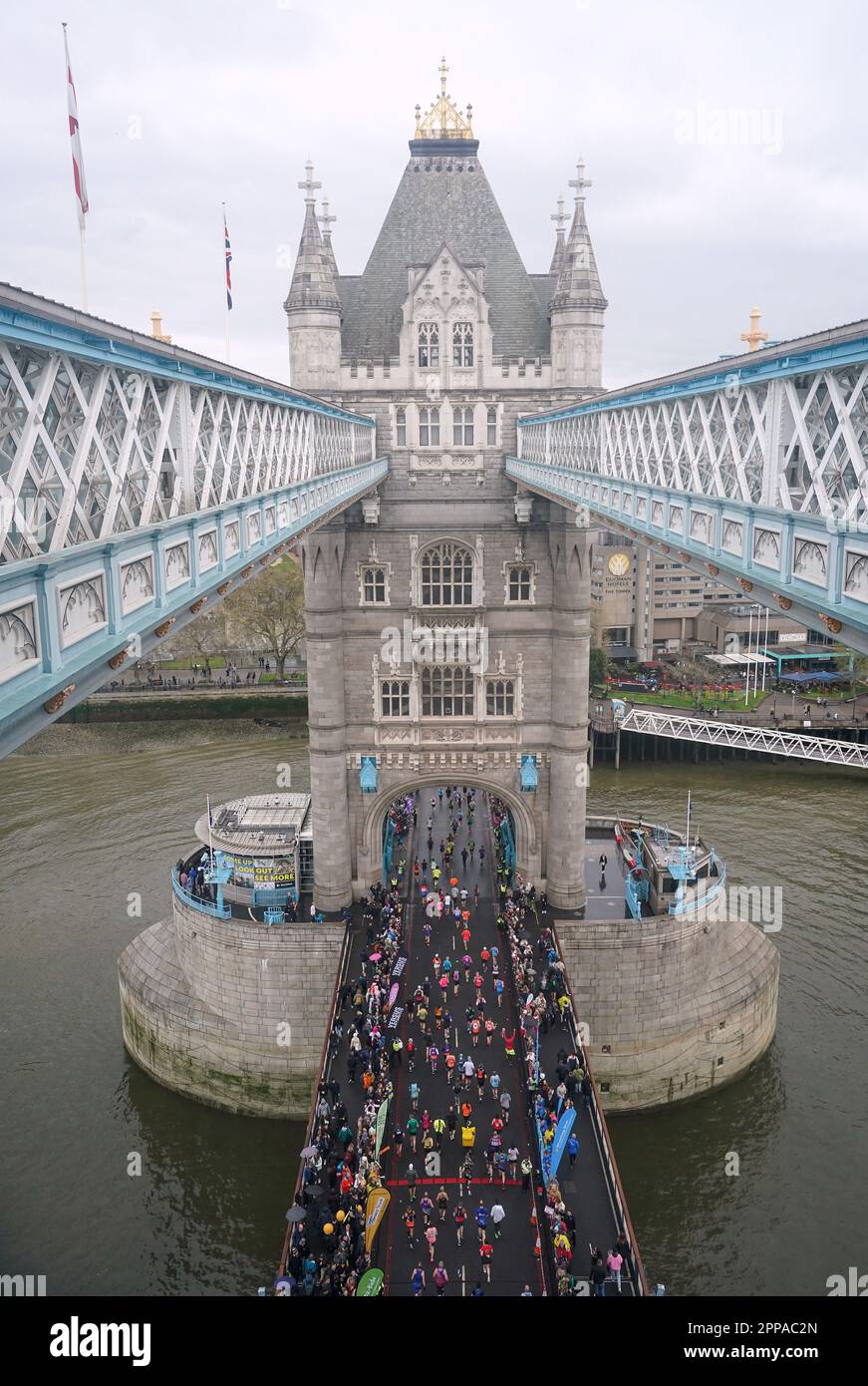 Competitors cross Tower Bridge during the TCS London Marathon. Picture ...