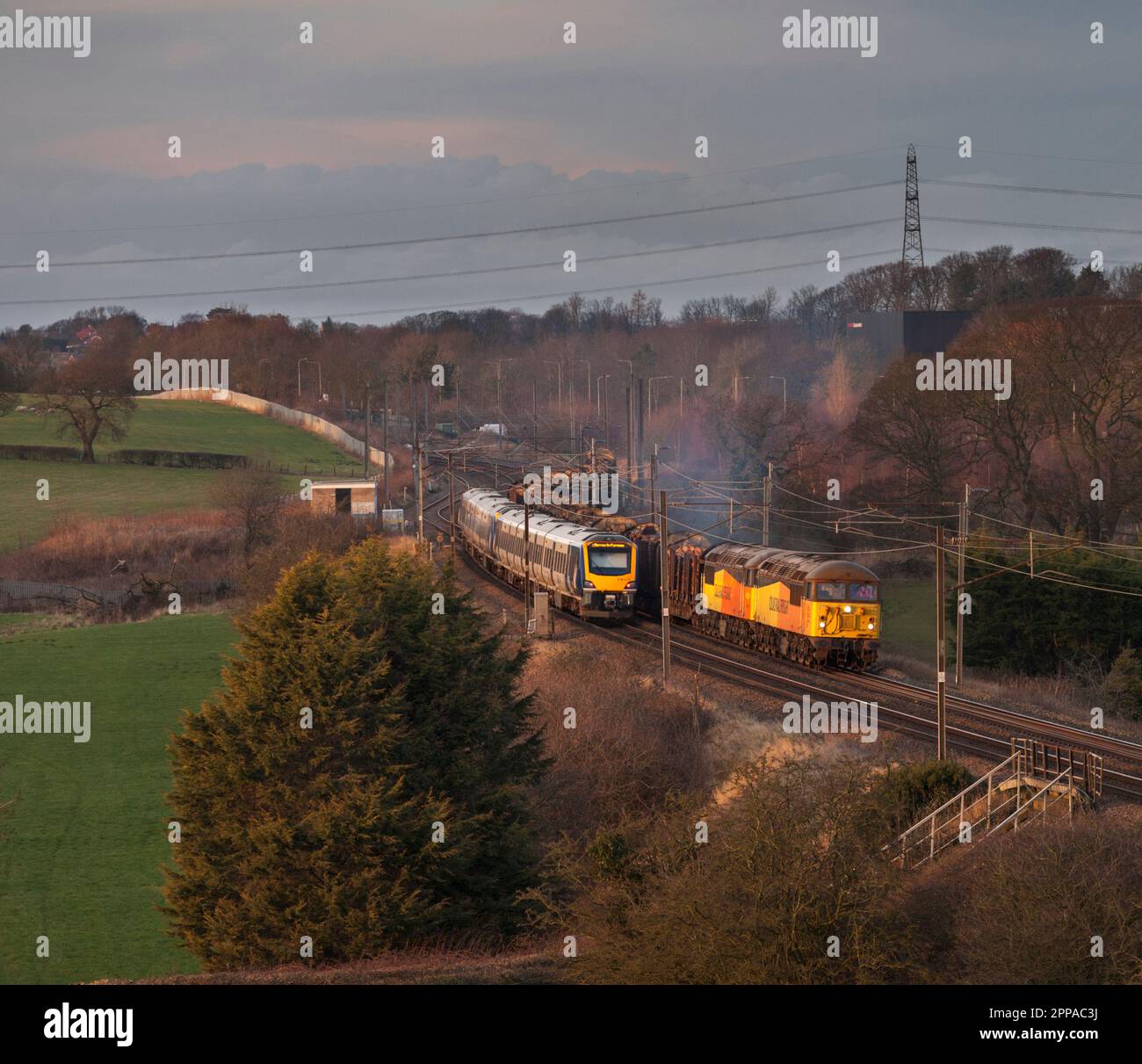 Colas Railfreight class 56 locomotiveshauling a long freight train ...