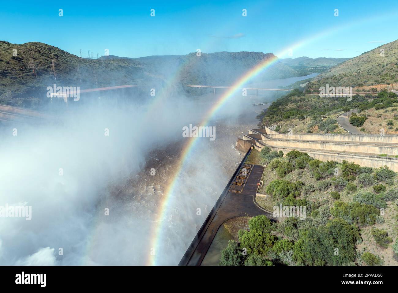 The single lane road bridge over the Orange River below the Gariep Dam ...