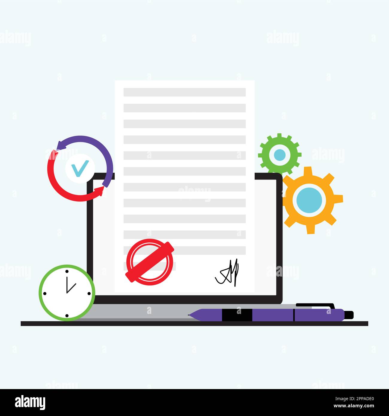 Online digital signature and stamp on document. Vector illustration, E ...