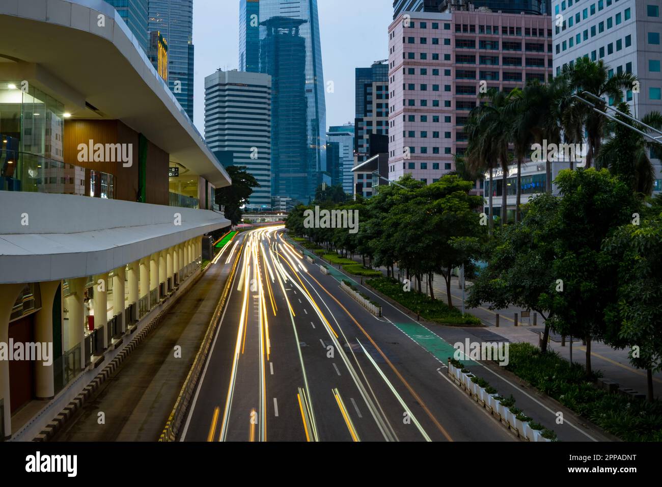 Jakarta, Indonesia. April 23, 2023. The city light trails against the ...