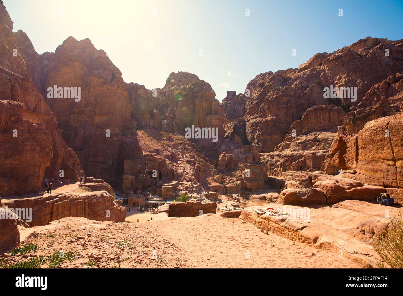 Petra, ancient archeological park, carving building and red mountains ...