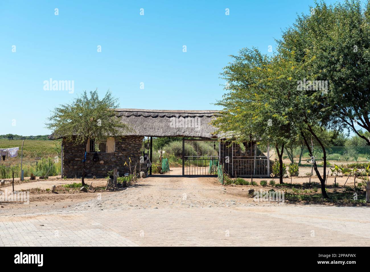 Douglas, South Africa - Mar 1, 2023: Access gate at Samevloeiing near ...