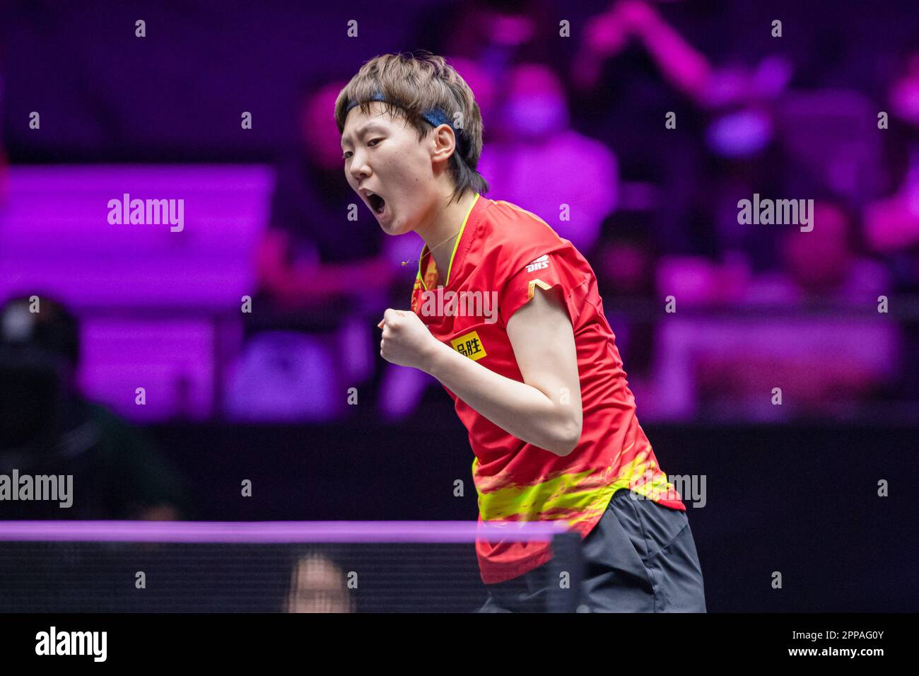 Macao, China. 23rd Apr, 2023. Wang Manyu of China celebrates during the ...