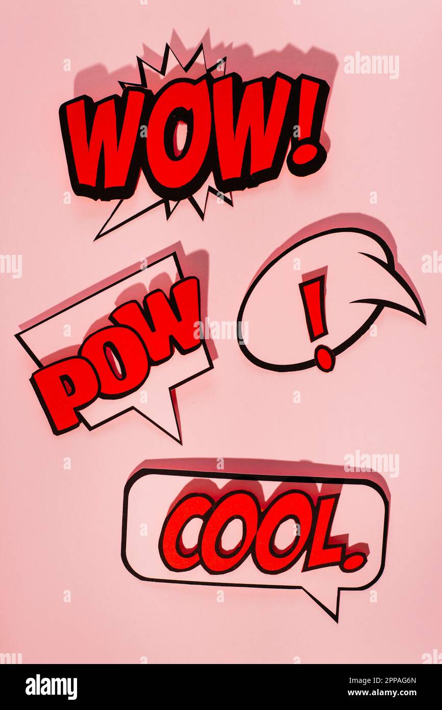 Comic speech bubbles set with different emotions text Stock Photo - Alamy