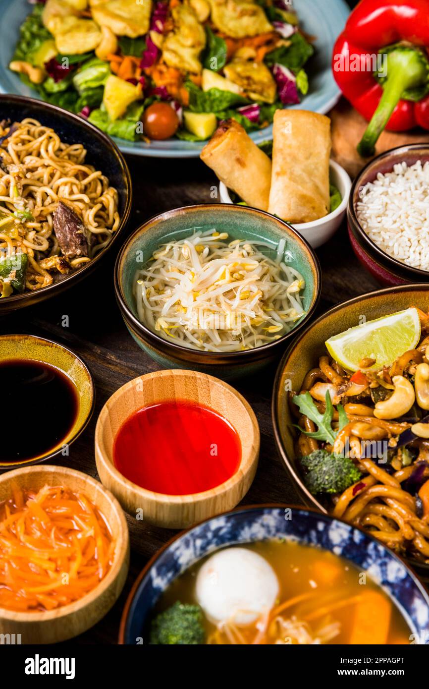Top view traditional thai food wooden table Stock Photo - Alamy