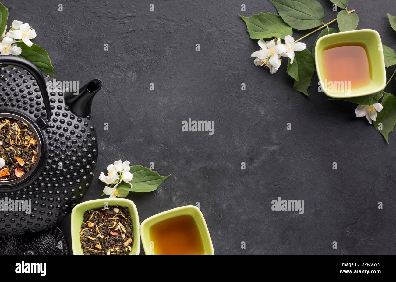 High angle view dry leaves herb tea textured backdrop Stock Photo - Alamy