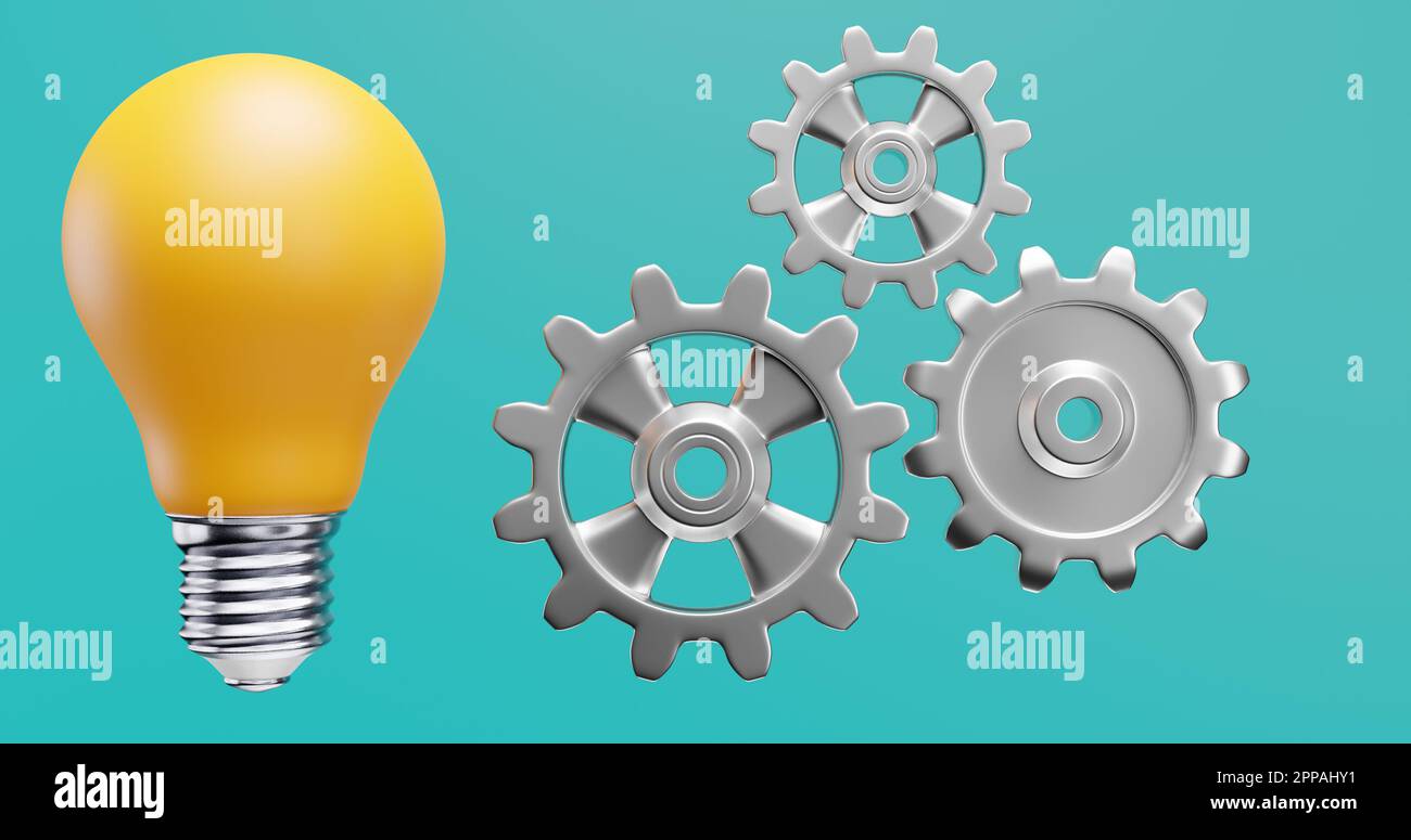 Brainstorming innovation invention ideas. Light bulb gears. 3d rendering Stock Photo - Alamy