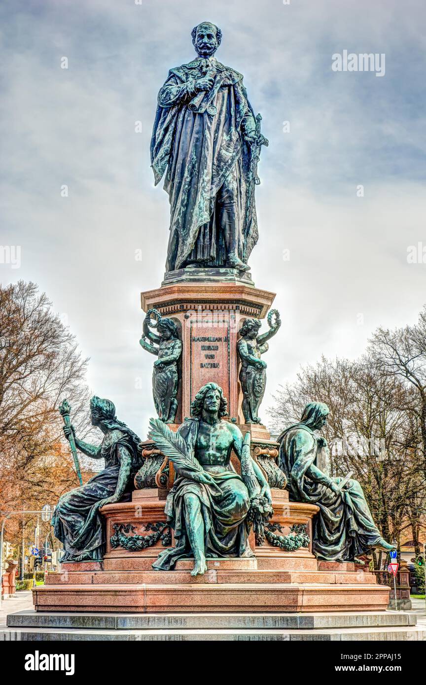 Monument of King Max II in Munich, Maximilian street. The statue was ...