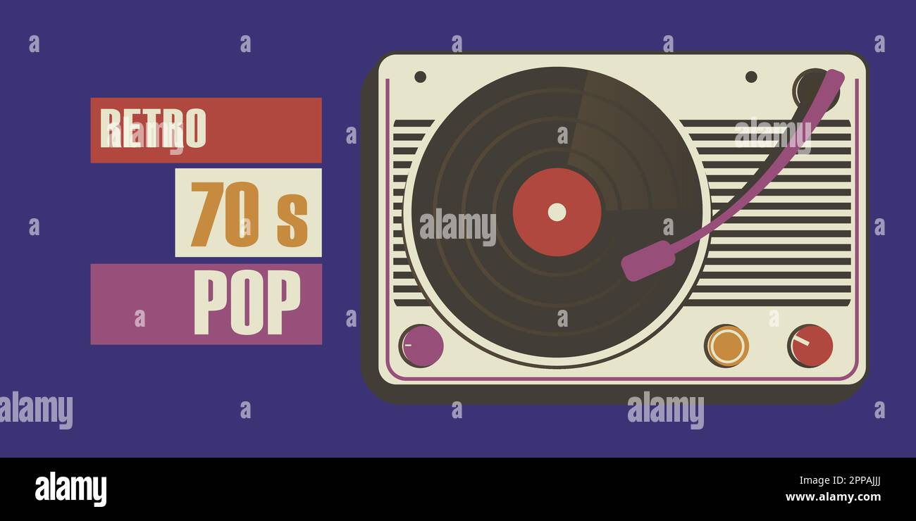 Tape recorder for playing vinyl records retro background. 70s concept ...