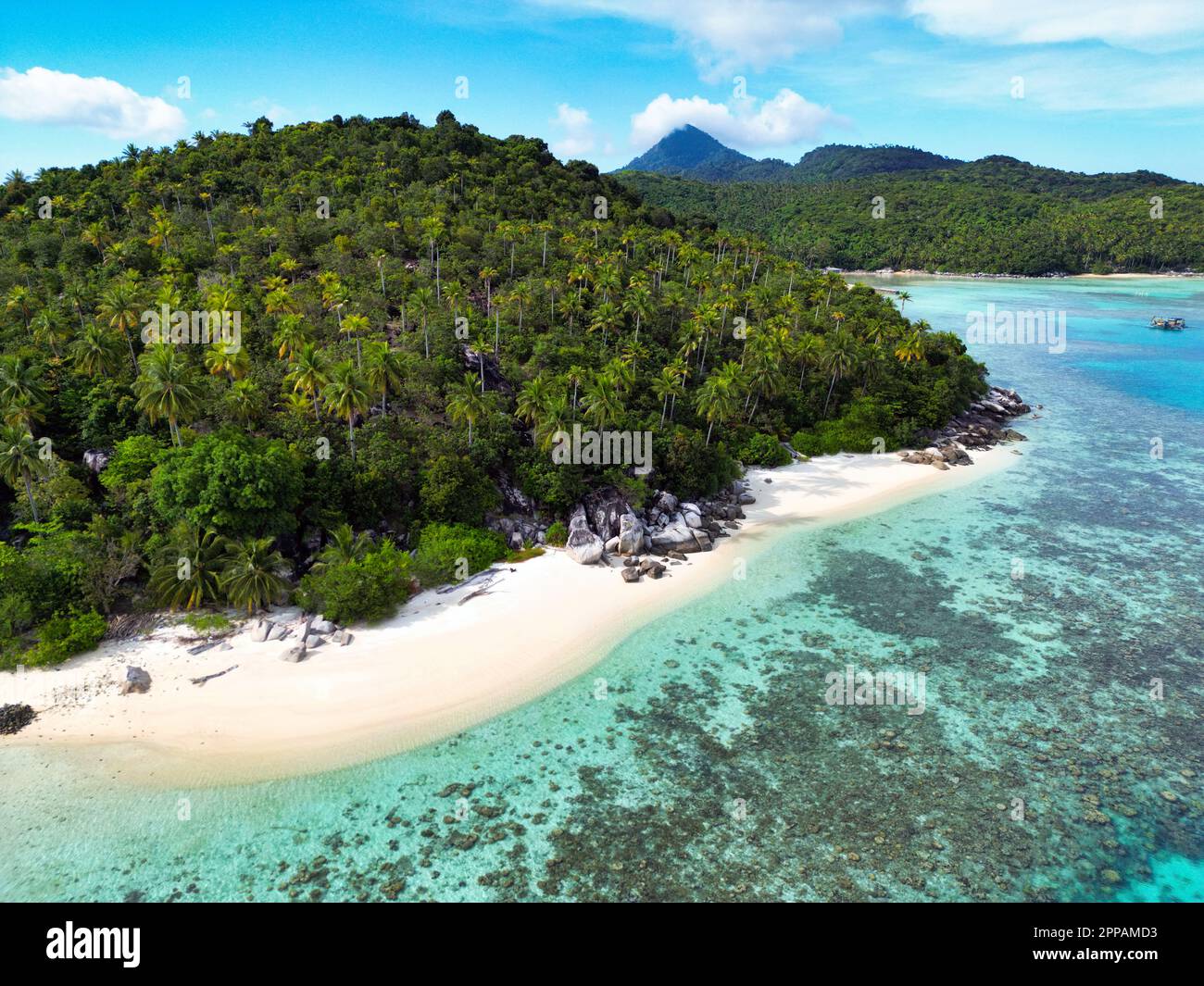 Indonesia Anambas Islands - Drone view Telaga Island coast line with ...