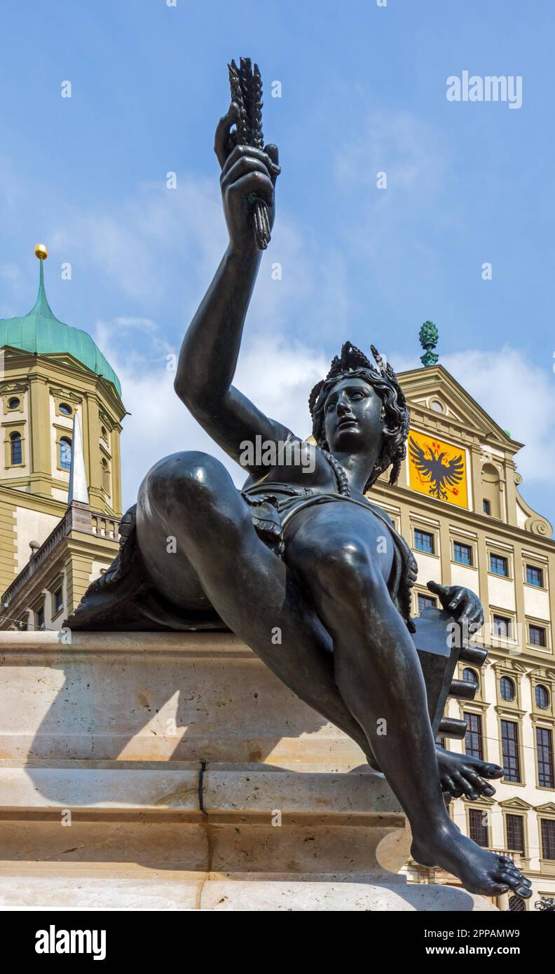 Historic Augustus fountain in Augsburg, built in the 16th century Stock ...