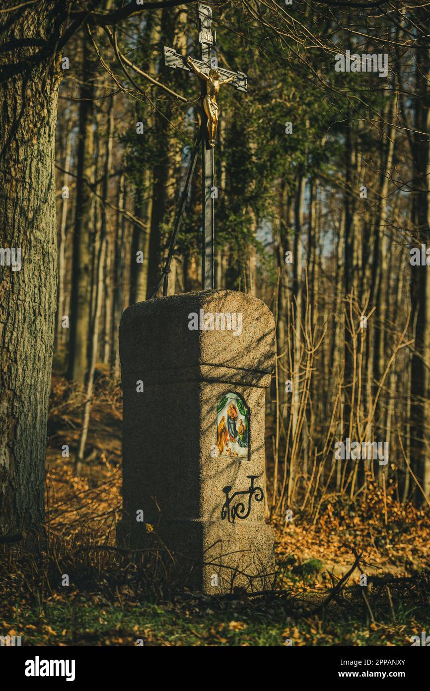 The restored cross in the Oldrichovske sedlo (Hemmrich saddle) has ...