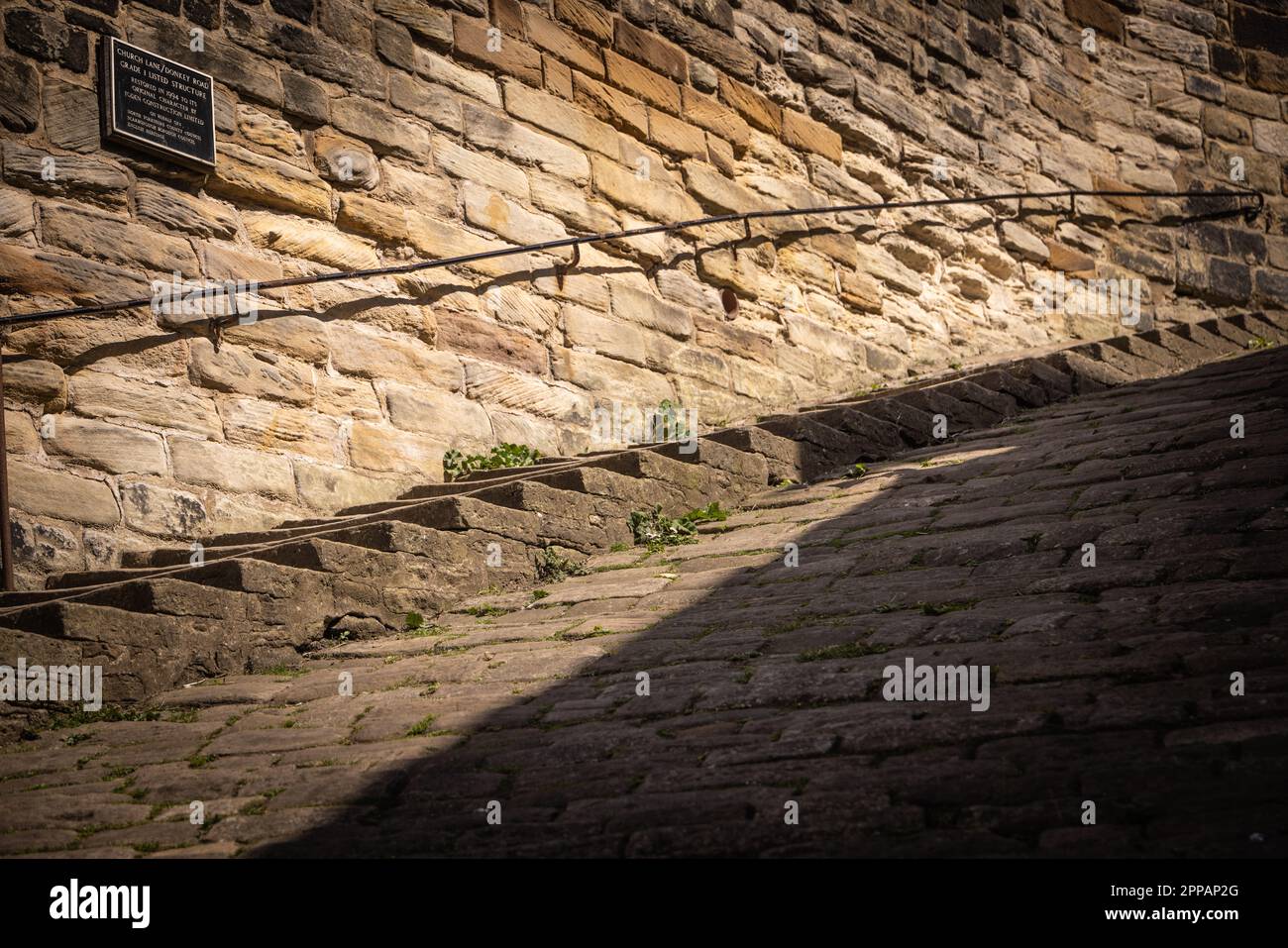 Steps on Church Lane in Whitby, North Yorkshire. This is the way up to ...