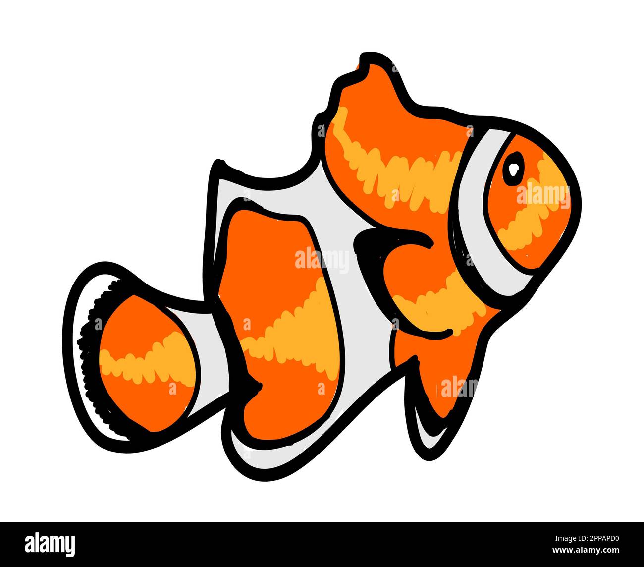 Doodle Cartoon of Clownfish in Circle Frame, Featuring A Happy Goldfish ...