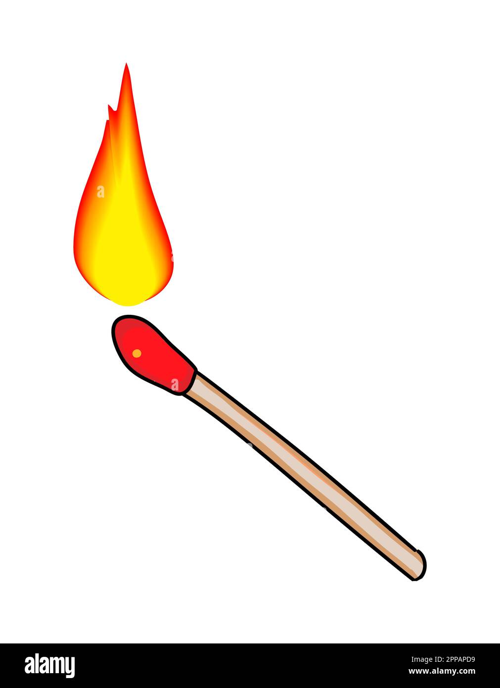 Cartoon Illustration of Match with Fire, Provides Warmth, Brightness ...