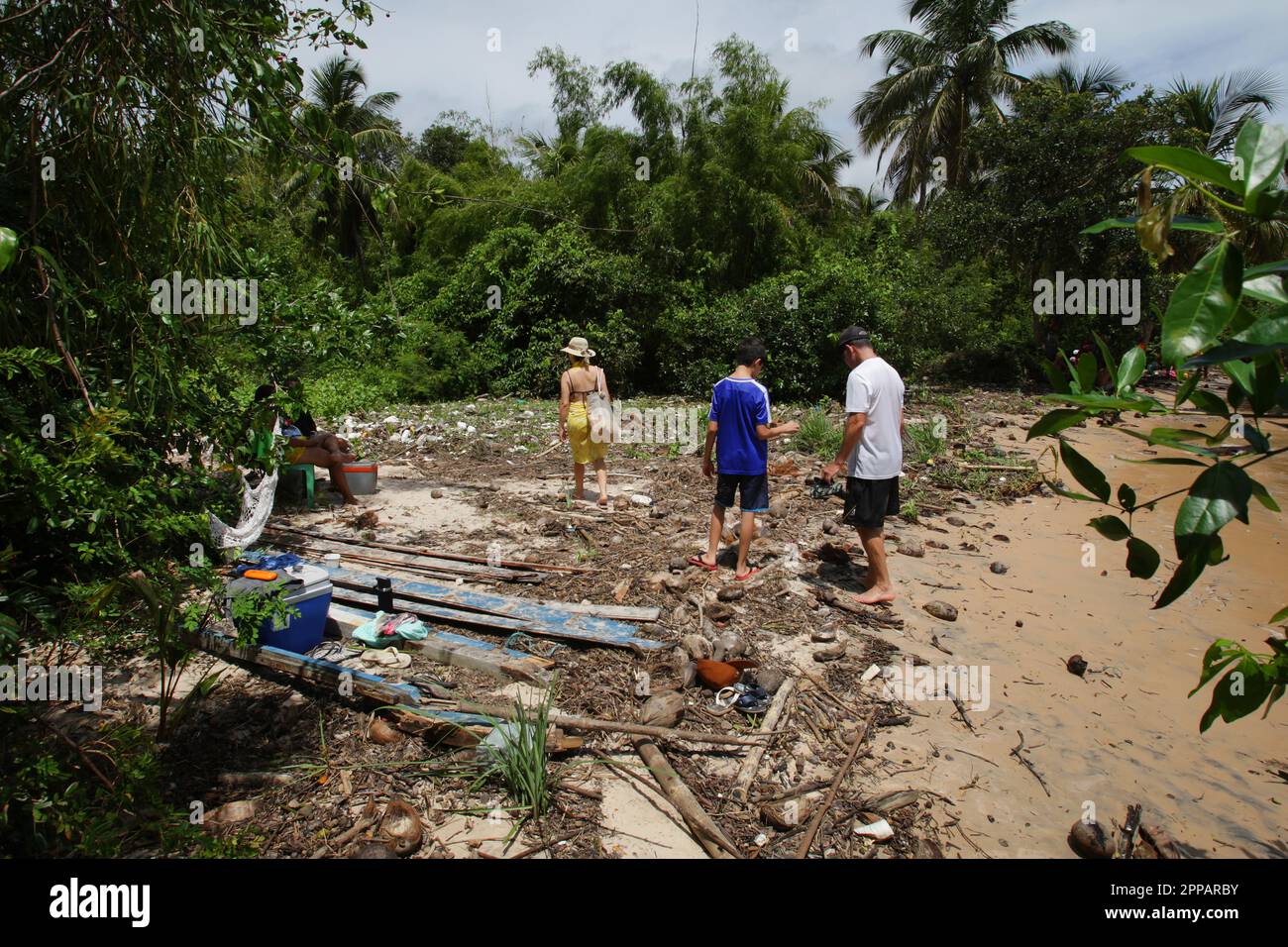 Marajo Island, Brazil. 22nd Apr, 2023. Tourist walks through a large ...
