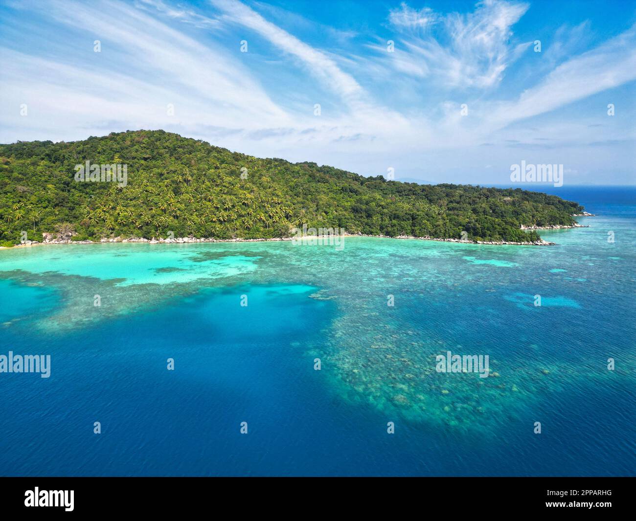 Indonesia Anambas Islands - Drone view Telaga Island coast line with ...