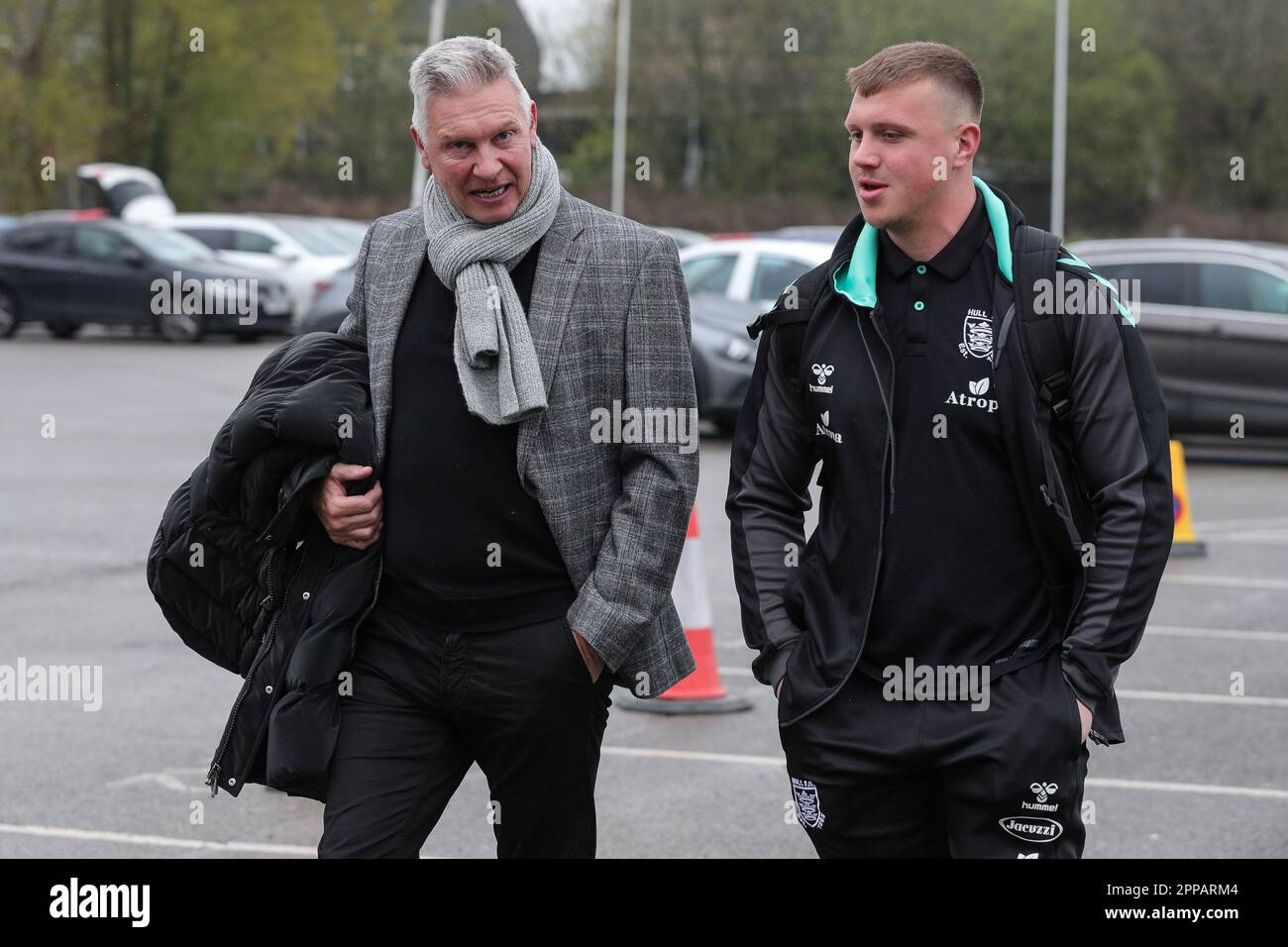 Hull FC owner Adam Pearson speaks with Jack Brown as they arrive at The ...