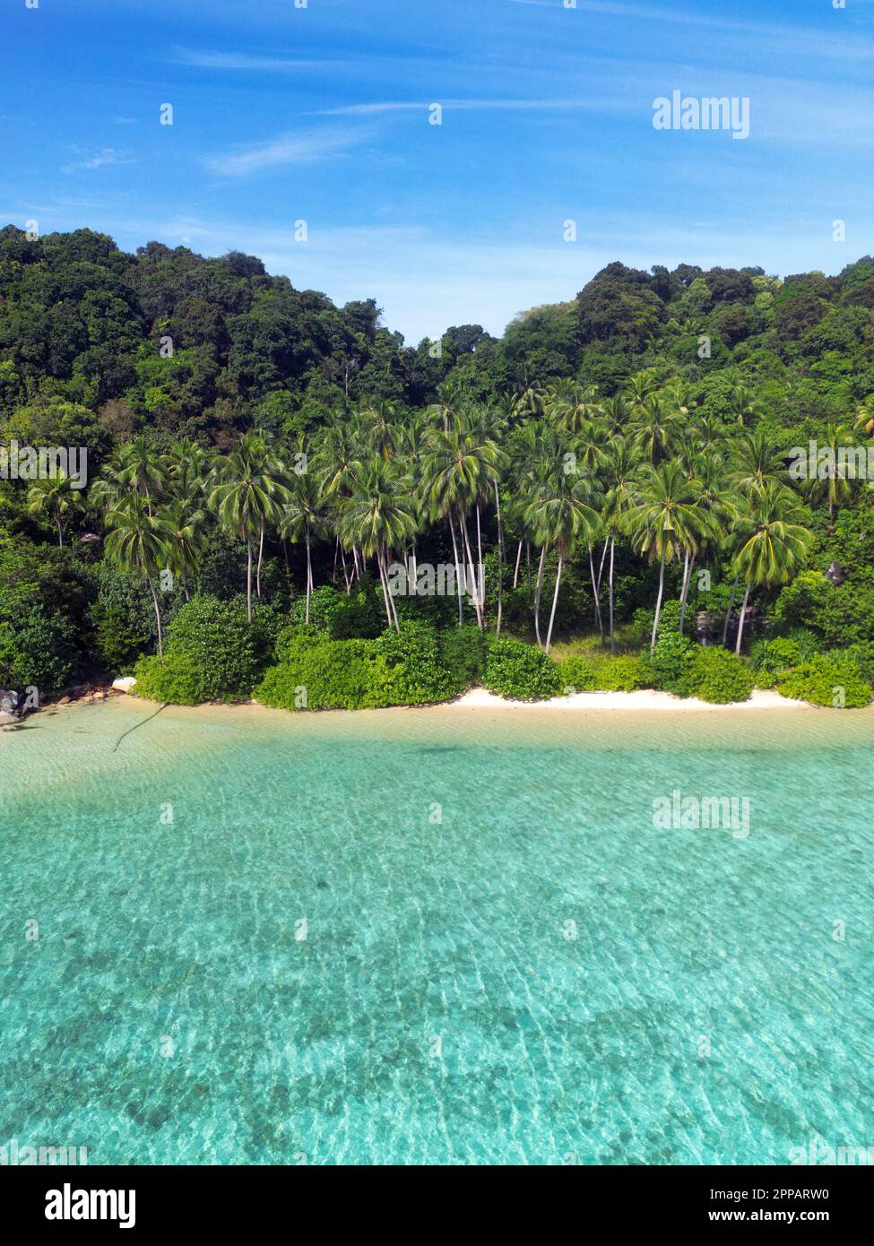 Indonesia Anambas Islands - Drone view Telaga Island coast line with ...