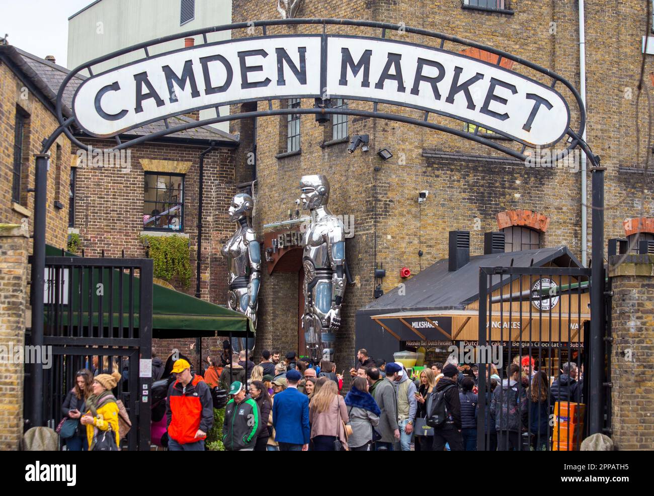 Giant robot statues outside Cyberdog shop in Camden market, Camden ...