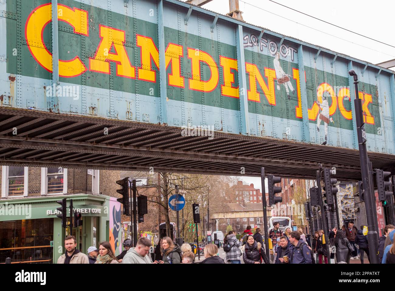 Camden Lock bridge mural at Camden market, Camden, London Stock Photo ...