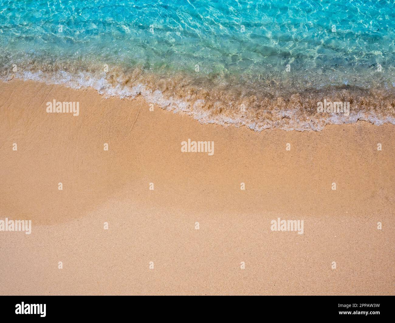 Relaxing beach scene, top view. Movement of blue sea water and wave ...