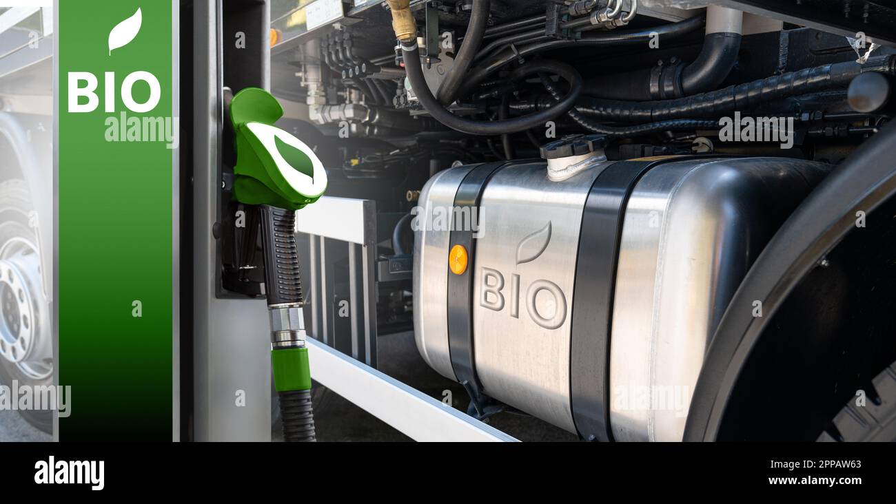 Biofuel filling station on a background of a truck tank. High quality ...