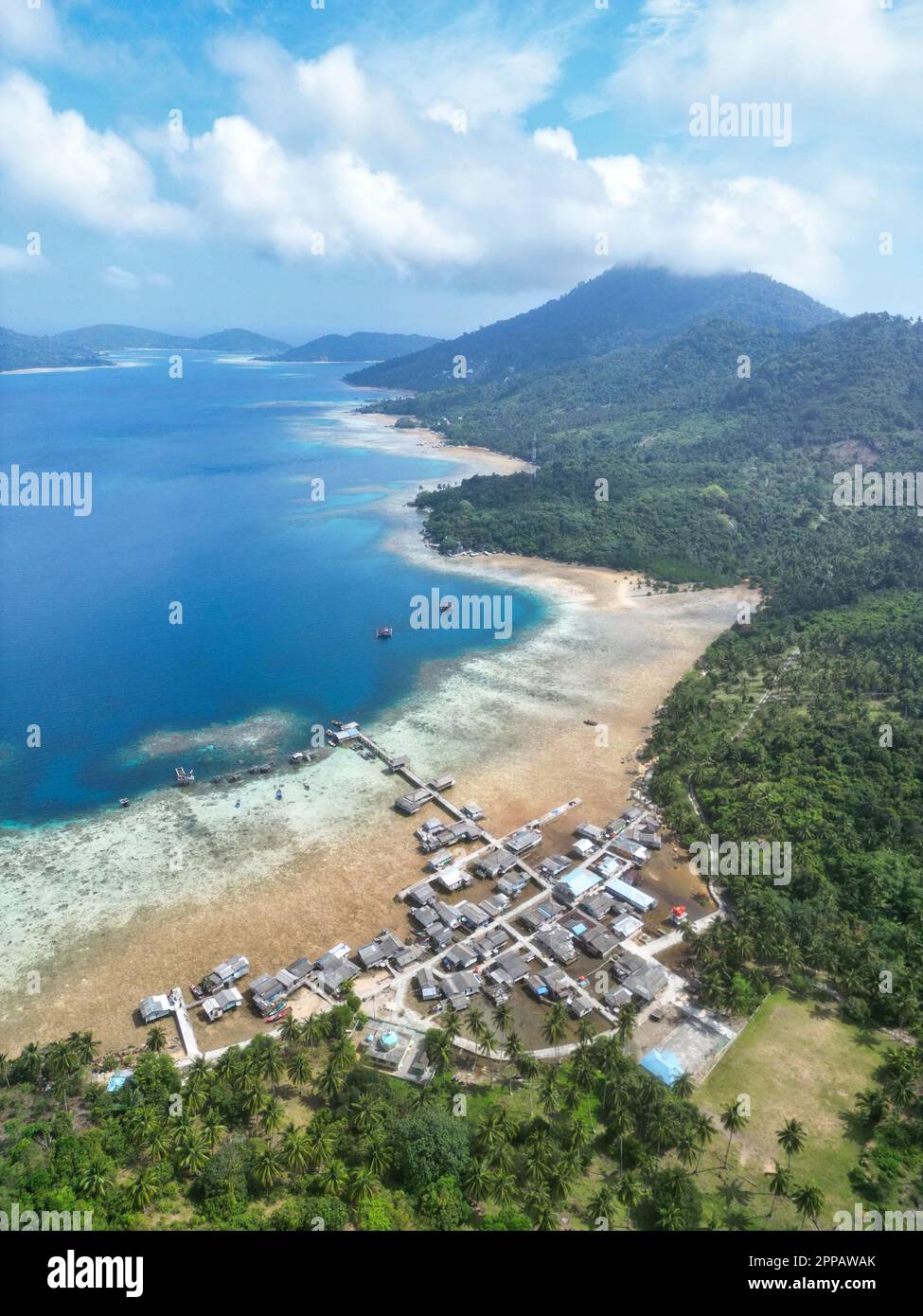 Indonesia Anambas Islands - Drone view Telaga Island coast line with ...