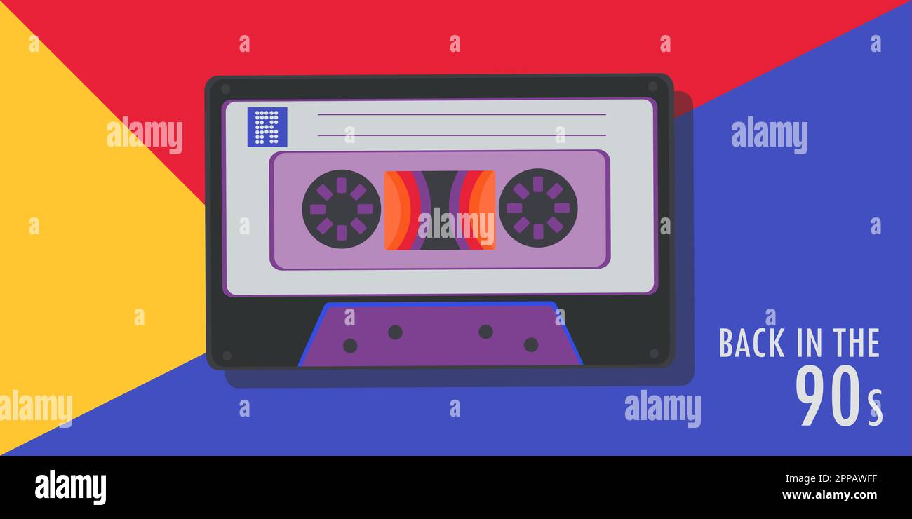 Retro audio cassette on a colored background. Back to the 90s concept ...