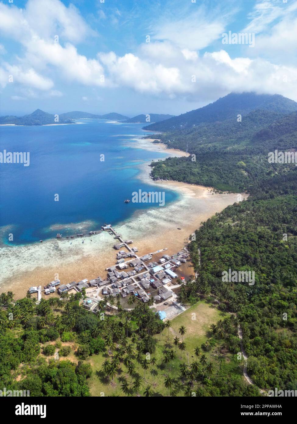 Indonesia Anambas Islands - Drone view Telaga Island coast line with ...