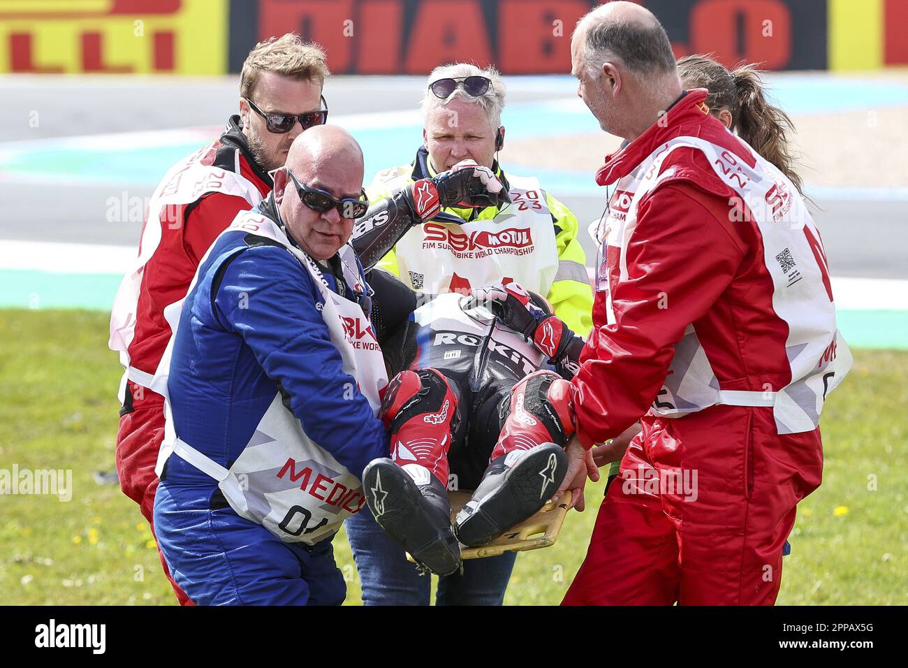 ASSEN - Michael van der Mark (NED) is taken away on a stretcher after ...