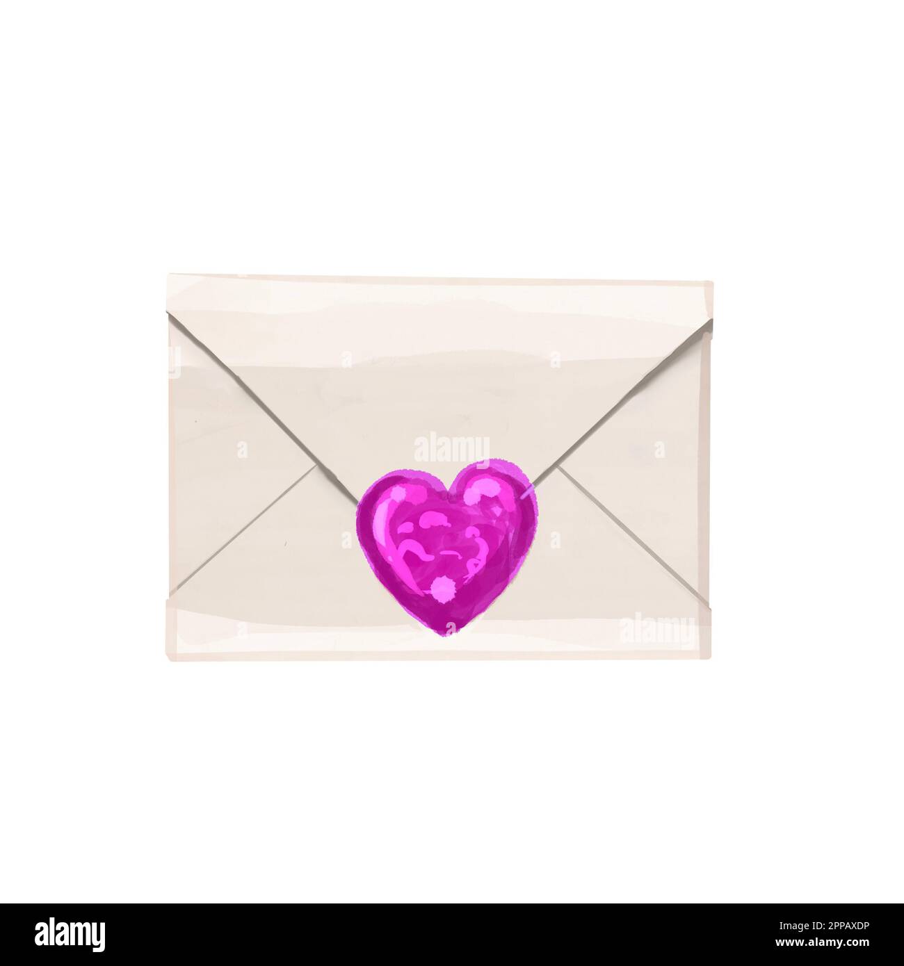 Watercolor envelope with a letter. Seal in the shape of a heart. Postal ...